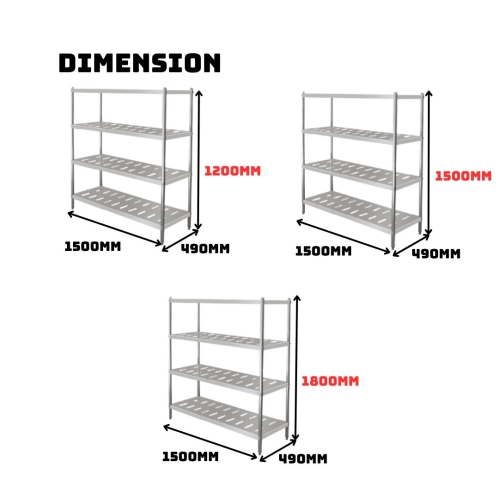 Bakery Stainless Steel Solid Perforated 4 Tier Rack (4/5/6ft) | Largest ...